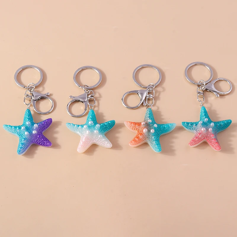 Fashion Summer Beach Starfish Keychain Women Girls Marine Life Key Ring ...