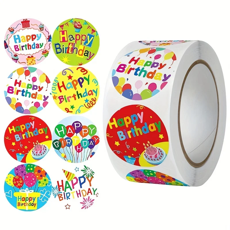 500pcs 1inch Cute Happy Birthday Stickers for Gift Wrapping Decoration ...
