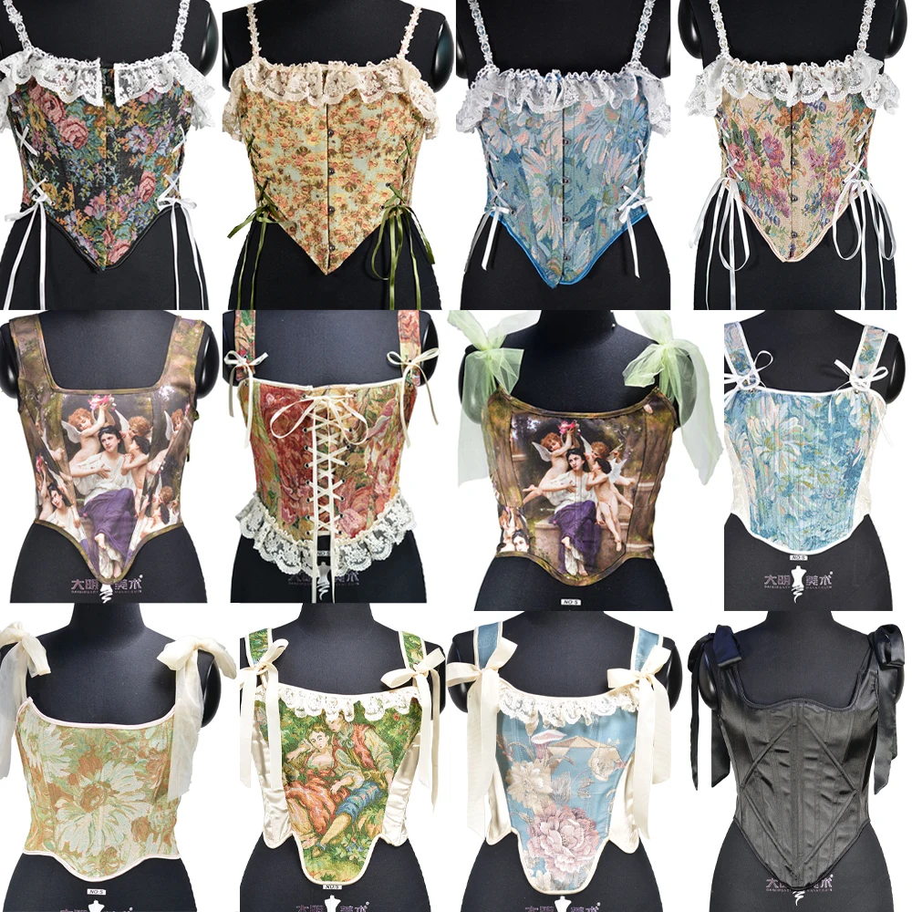 Women-Over-Bust-Abdomen-Corset-Crops-Lace-Up-Slimming-Bodice-Floral ...