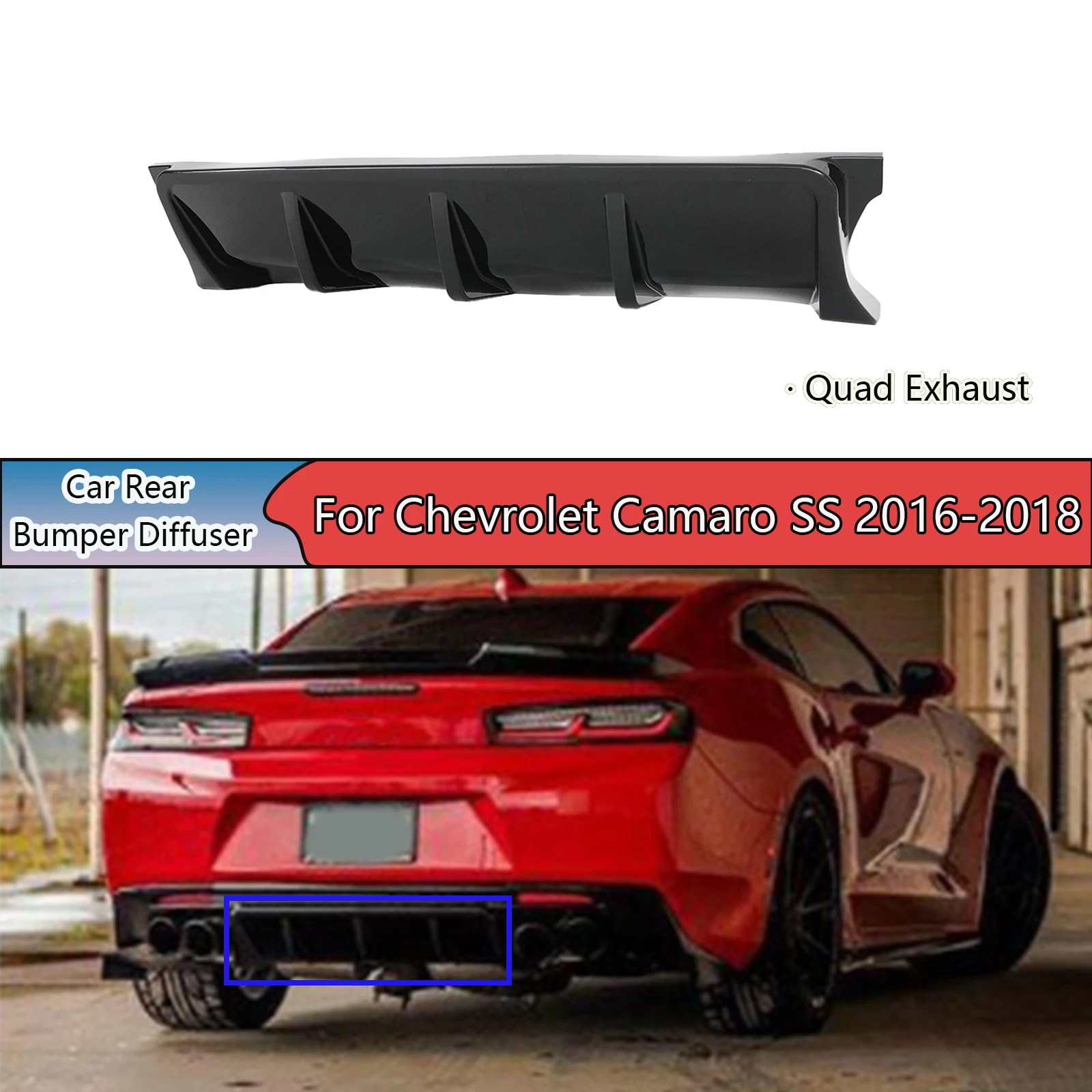 For Chevrolet Camaro SS 2016-2018 Quad Exhaust Car Rear Bumper Diffuser ...