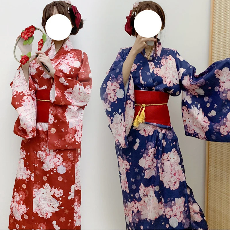 Japanese Traditional Kimono Haori Sakura Print Yukata Bathrobe Pajamas ...