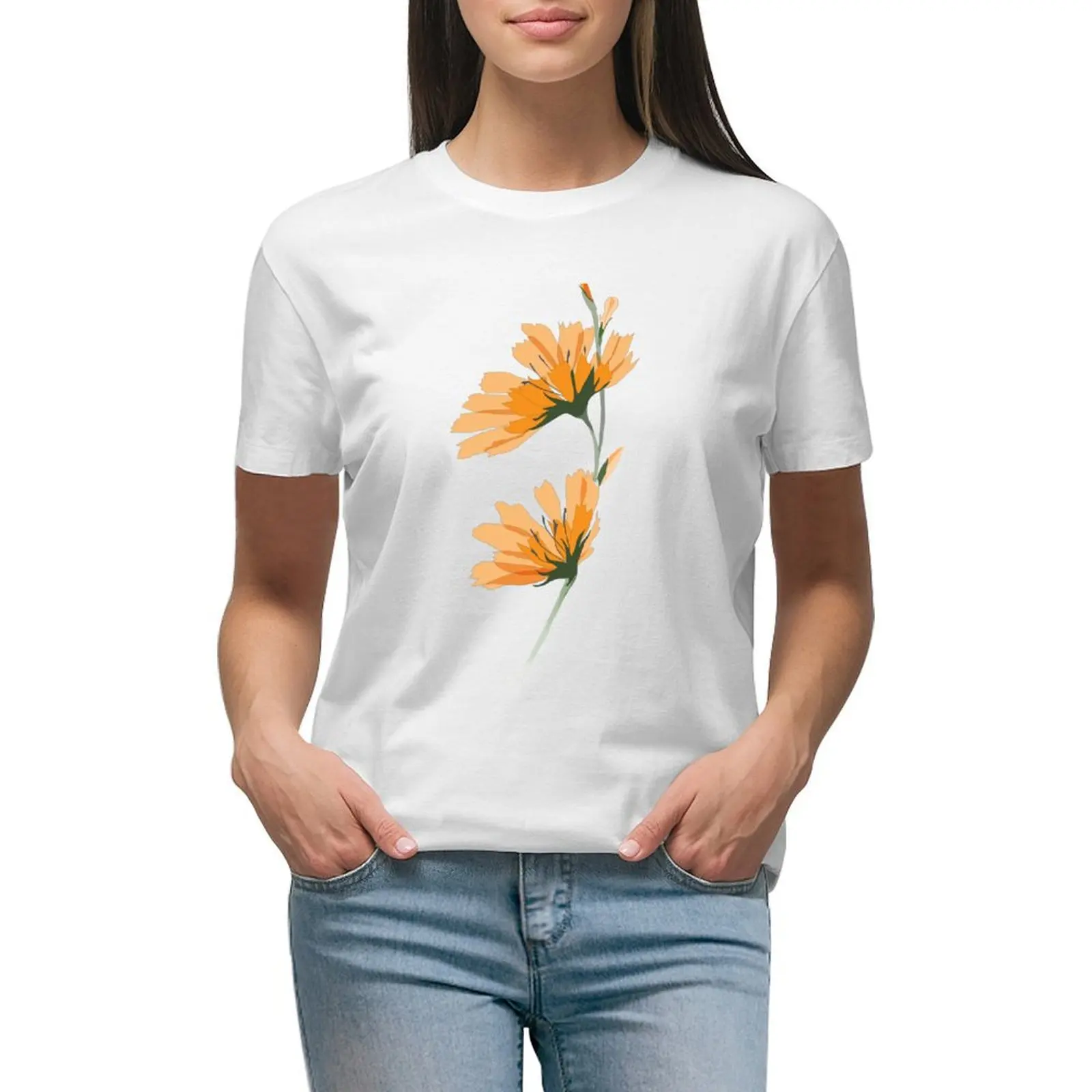 Orange-Flowers-T-shirt-summer-tops-korean-fashion-Short-sleeve-tee ...