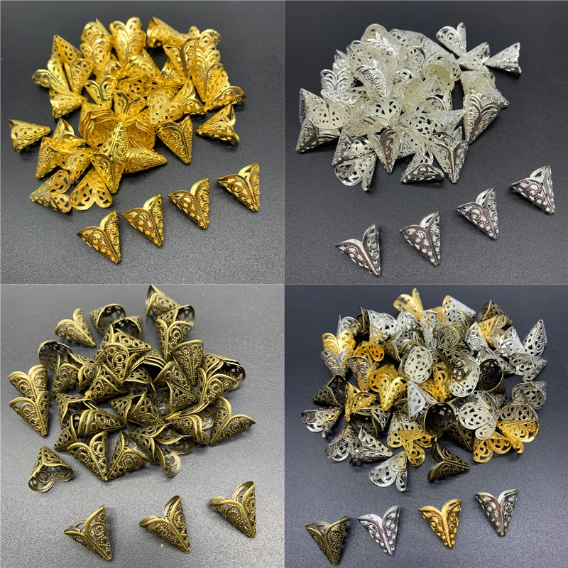 50pcs 15x15mm Jewelry Findings Alloy Beads Cap Ancient Charms Flower ...
