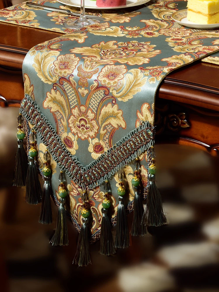 Jacquard Tassel Table Runners Polychrome Flowers Luxury Tablecloth ...