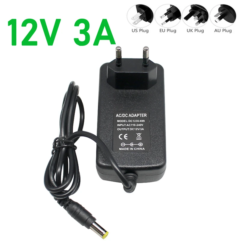 36W 12V 3A Power Adapter AC 110 240V DC EU US AU UK Power Charger ...