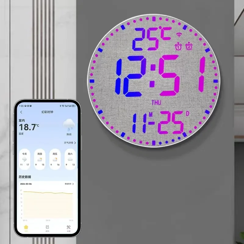 Smart-Wifi-Colorful-LED-Large-Digital-Wall-Clock-Temperature-Date-Week ...