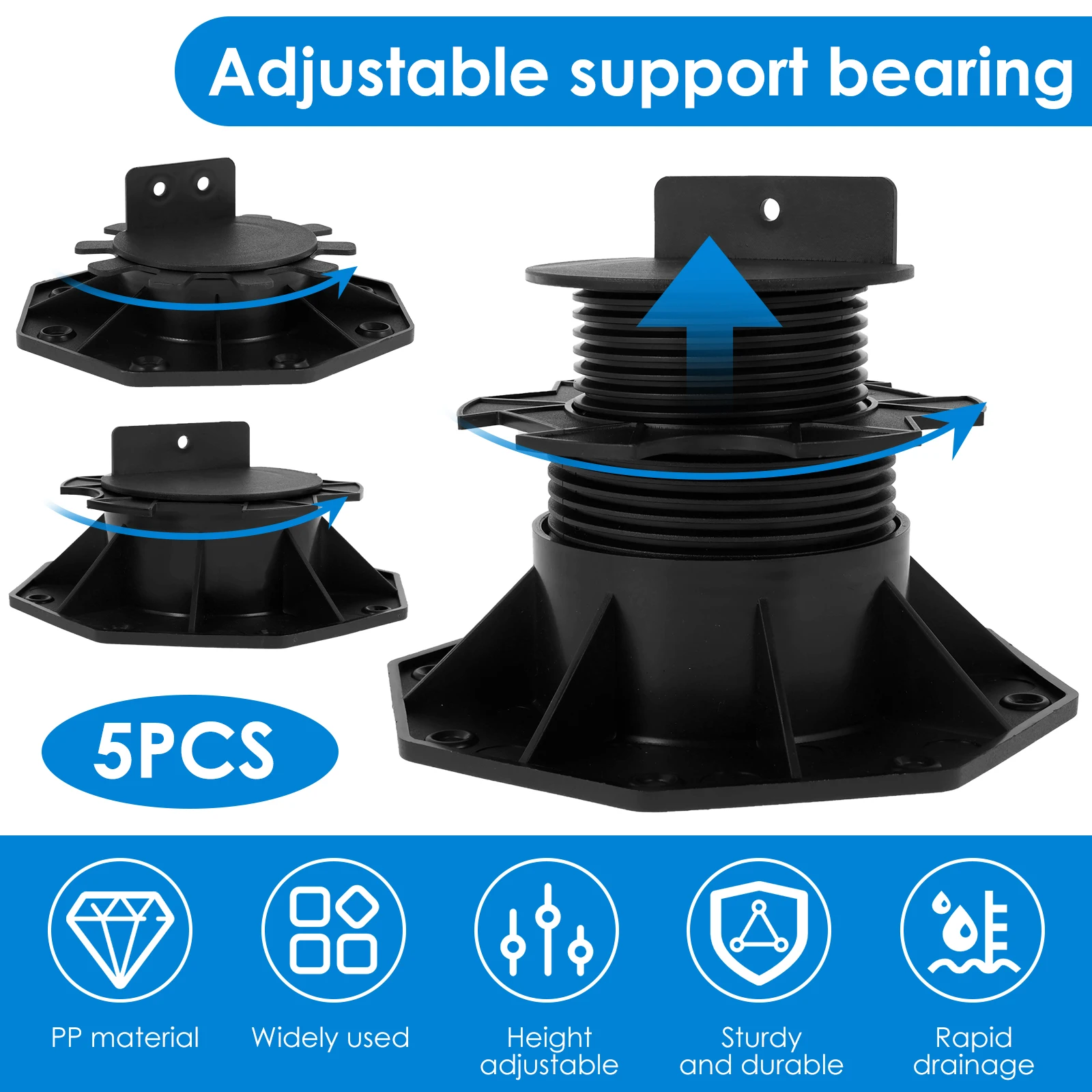 5Pcs-Deck-Support-Pedestals-Height-Adjustable-Deck-Raising-Support-Base ...
