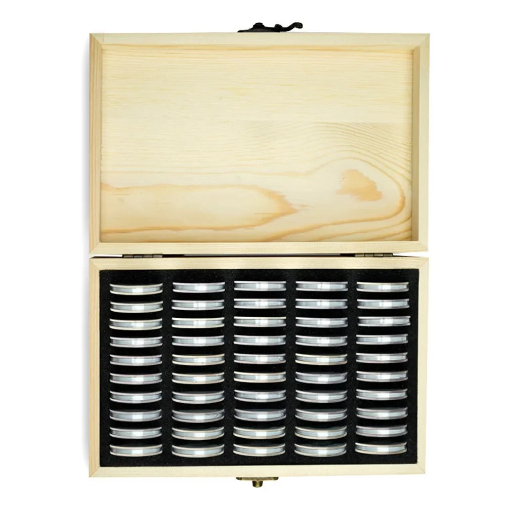 50Pcs-Coin-Holder-Case-With-Wooden-Storage-Box-Round-Coin-Capsules ...