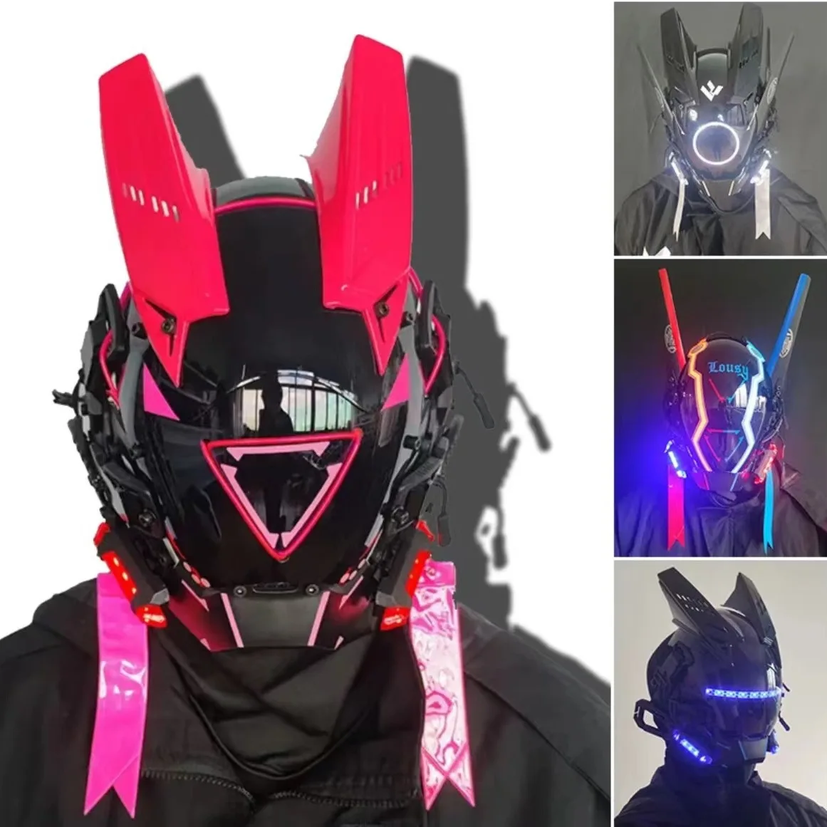 Cyberpunk-Mask-Round-Lights-Wing-Braid-Triangle-Lights-Music-Festival ...