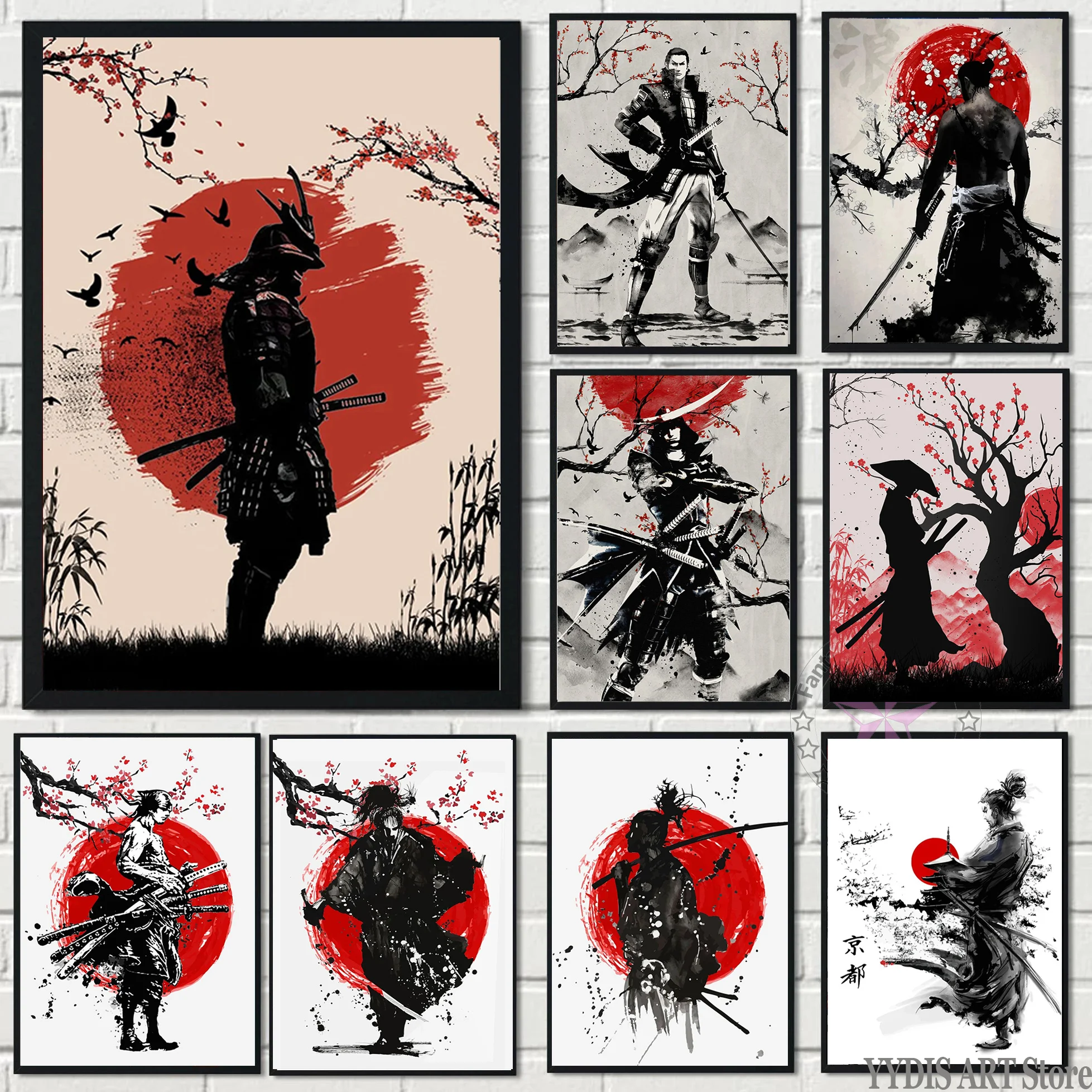 Japan-Samurai-Anime-Poster-Abstract-Wall-Art-Bushido-Canvas-Painting ...