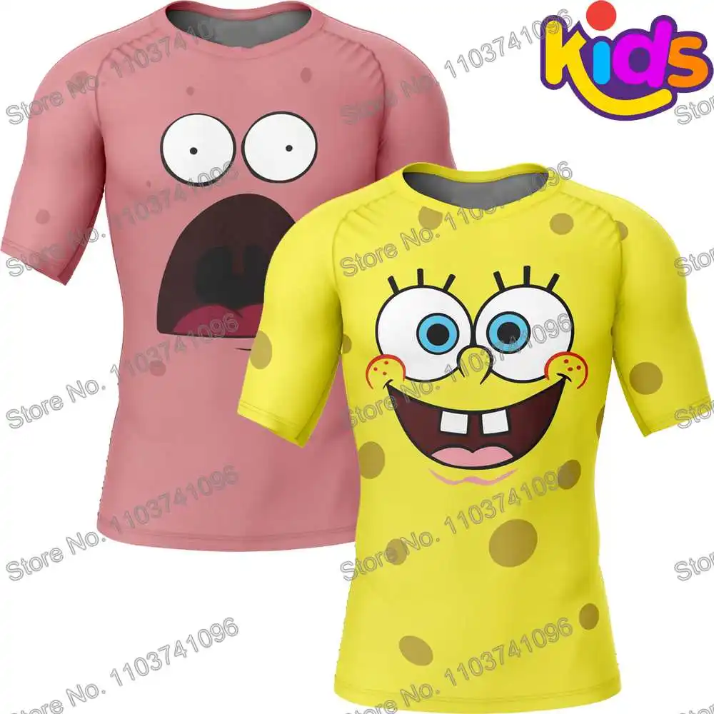 Kids Yellow Pink Surf Clothing BJJ MMA Boys Rash Guard Short Sleeve ...