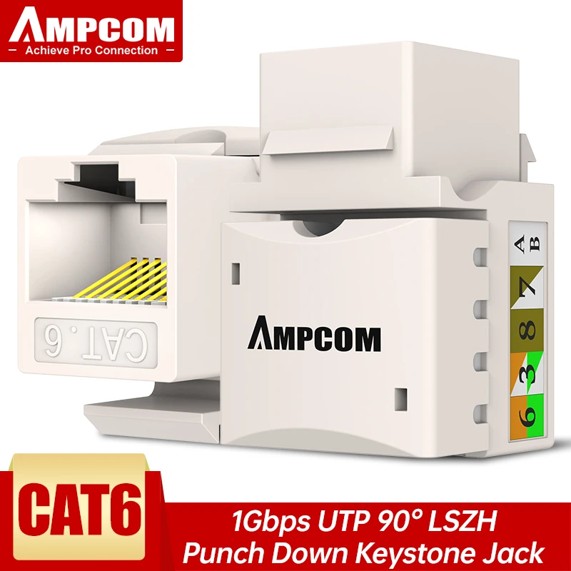 AMPCOM (UL Listed) CAT6 Keystone Jack Snap in RJ45 Punch Down Cat.6 ...