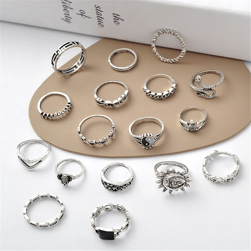 17 Pcs/set Fashion Punk Rings Jewelry Accessories Finger Rings For ...