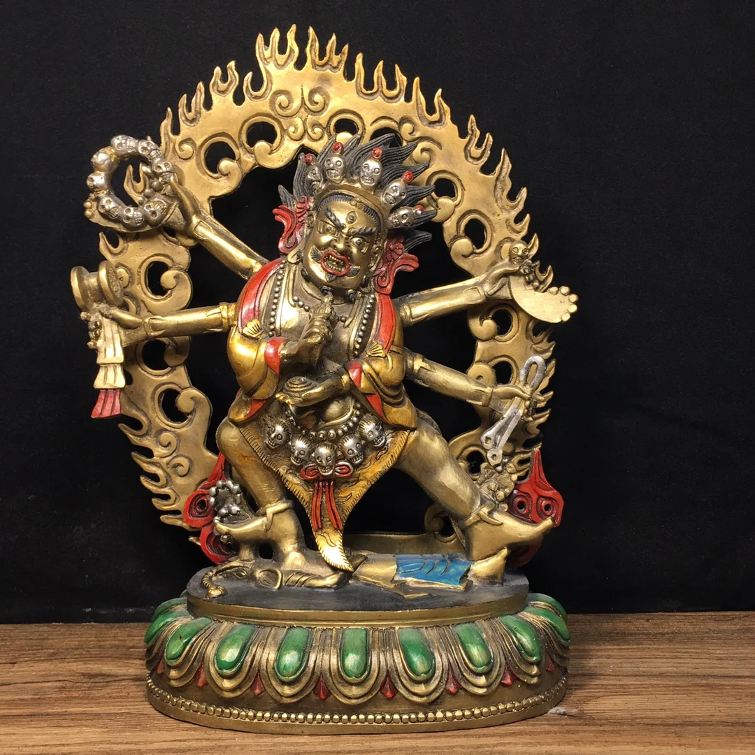 Tibet-Temple-Collection-Old-Bronze-pintado-6-armado-Mahakala-Buda ...