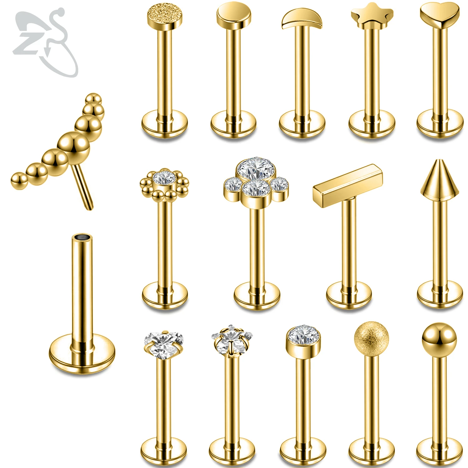 ZS 6 15pcs/lot Plug in Style 316L Stainless Steel Lip Labret Piercing ...