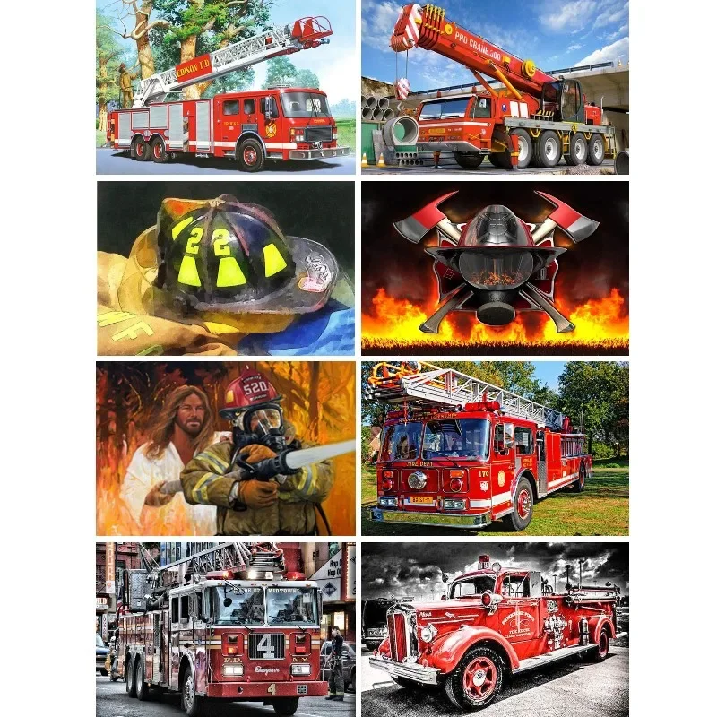 DIY-Diamond-Painting-Full-Square-Fire-Truck-Set-Firefighter-Cross ...