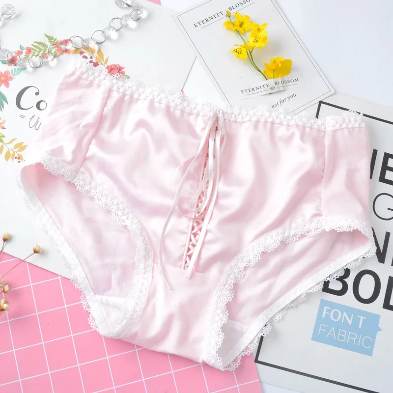 Real Shot Retro Style Middle Waist Sexy Lace Up Women Underwear Bow ...