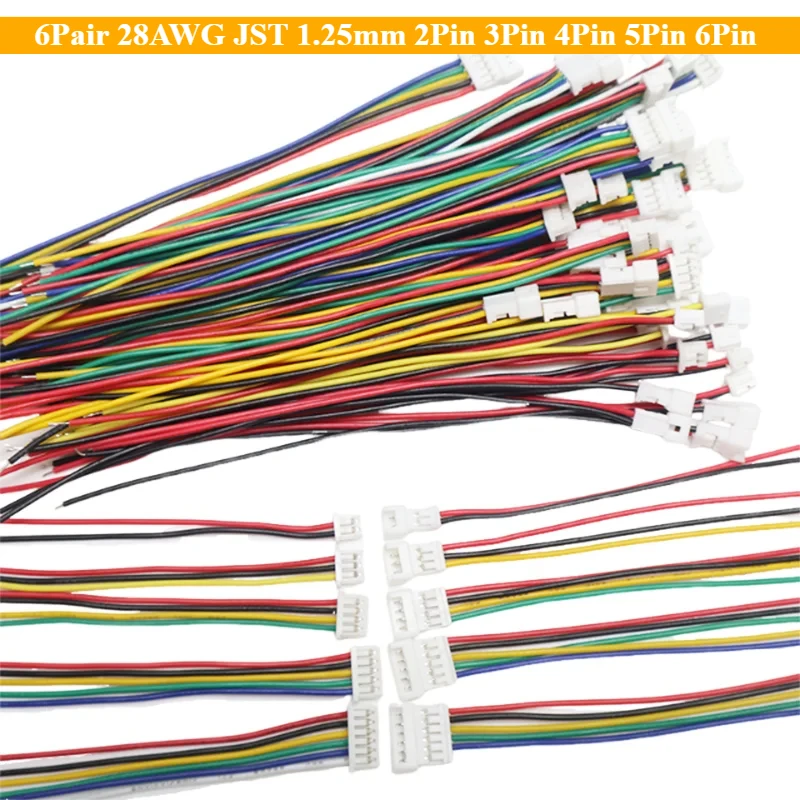 6Pair 28AWG JST 1.25mm 2Pin 3Pin 4Pin 5Pin 6Pin Male/Female Plug Socket ...