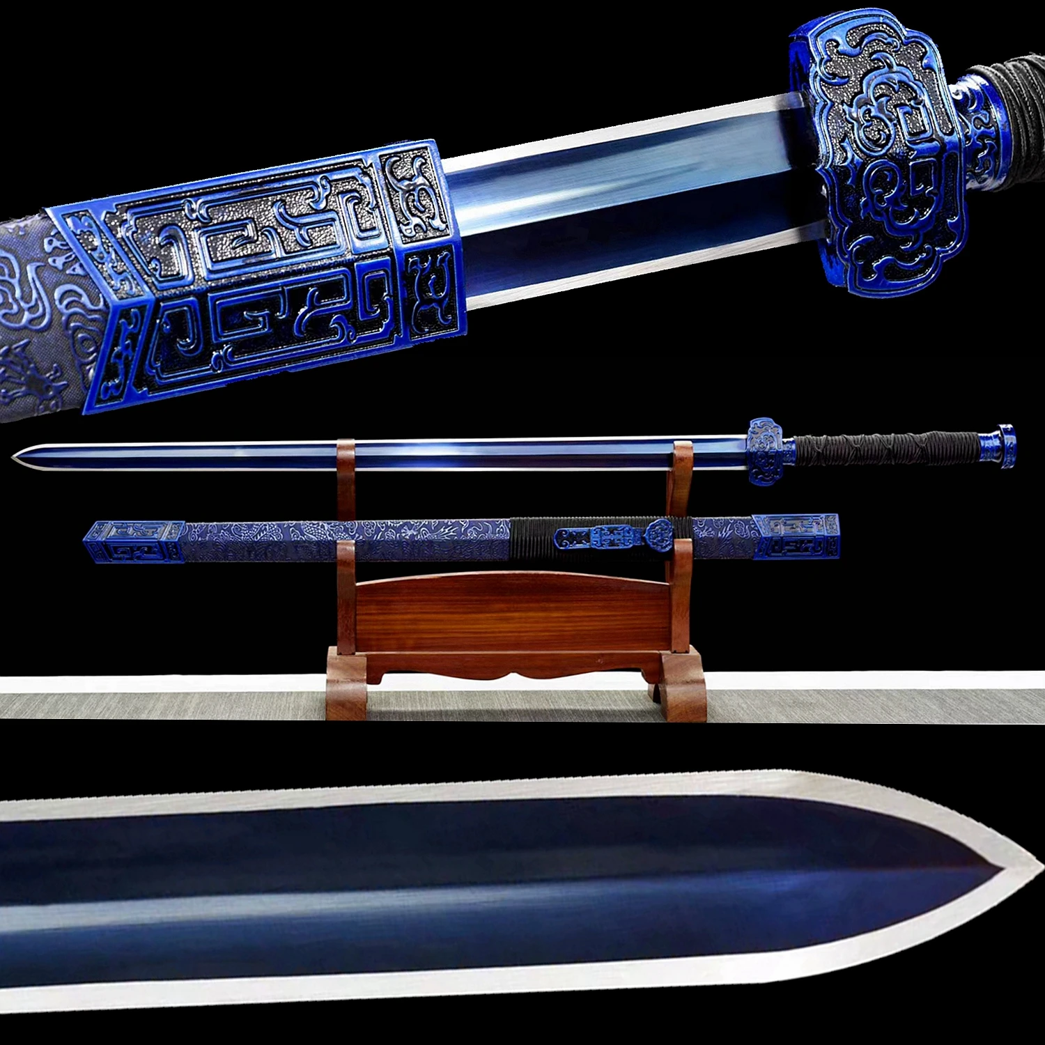 Blue RU Yi JIan High Carbon Steel Blade Chinese KUNGFU Sword Double ...