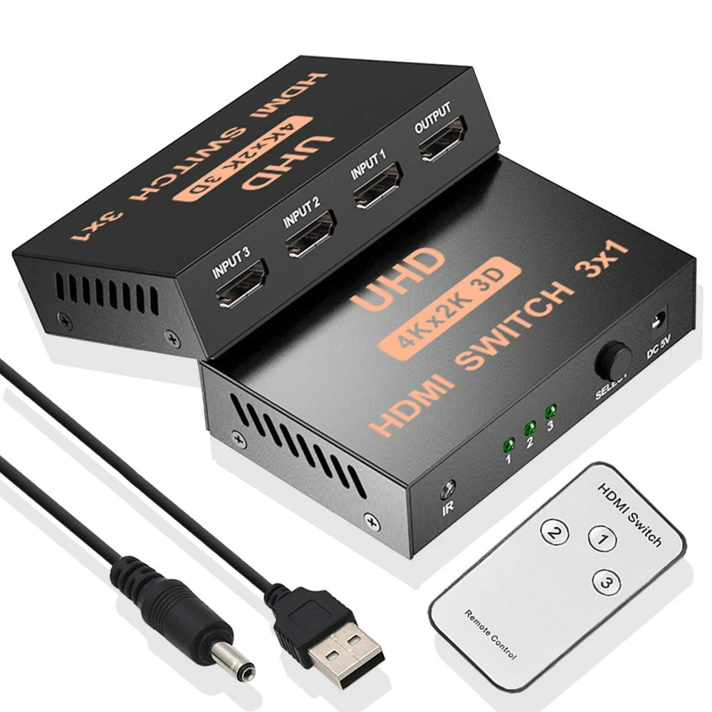 New 3x1 HDMI Switcher 4K Ultra HD HDMI Switch Selector Splitter Hub 3 ...