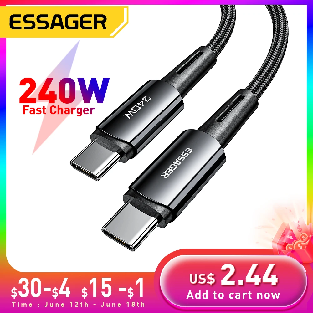 Essager Cable USB de carga rápida tipo C para móvil, accesorio de 240W, 67W, 6A, para Xiaomi ...