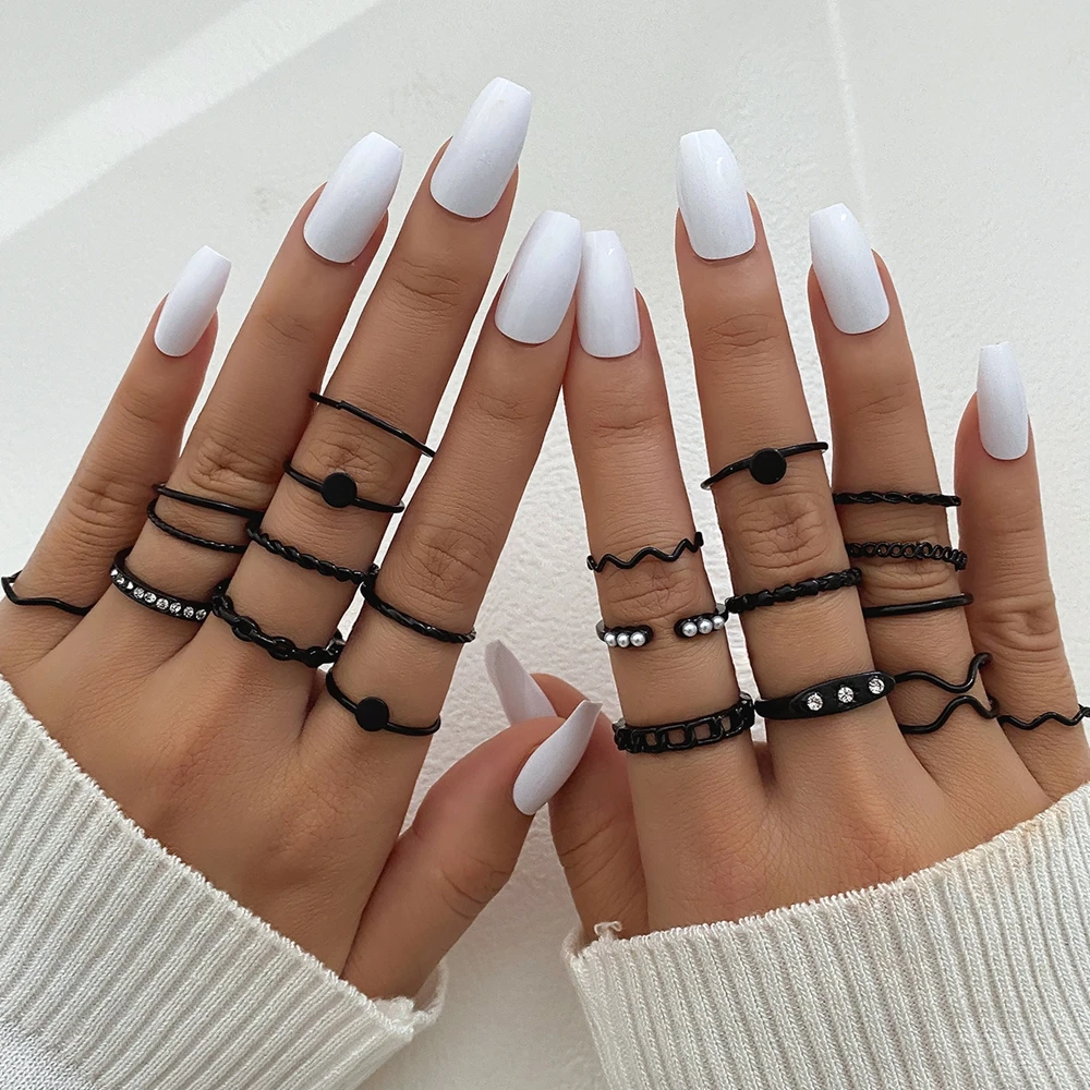 IPARAM-Fashion-Black-Ring-for-Women-Ripple-Pattern-Crystal-Pearl ...