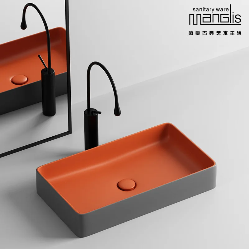 Matte-Grey-Ceramic-Washbasin-Hotel-Modern-Countertop-Art-Basin-Orange ...
