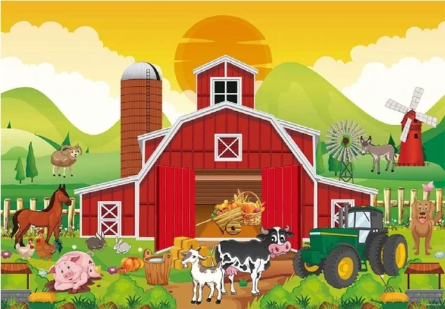 Cartoon Red Farm Animals Photography Backdrop Kids 1st First Birthday ...