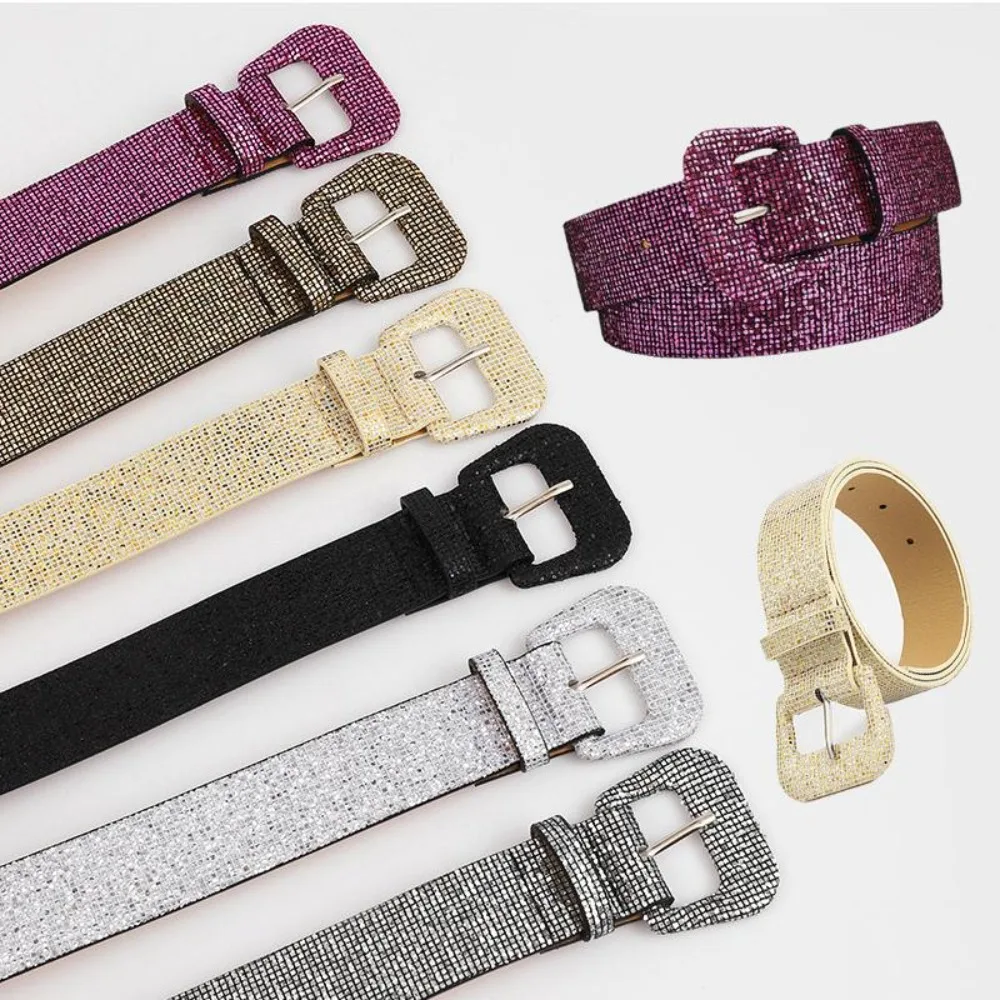 Shiny-Sequins-Waist-Belt-Square-Pin-Buckle-Belts-For-Women-Elastic ...