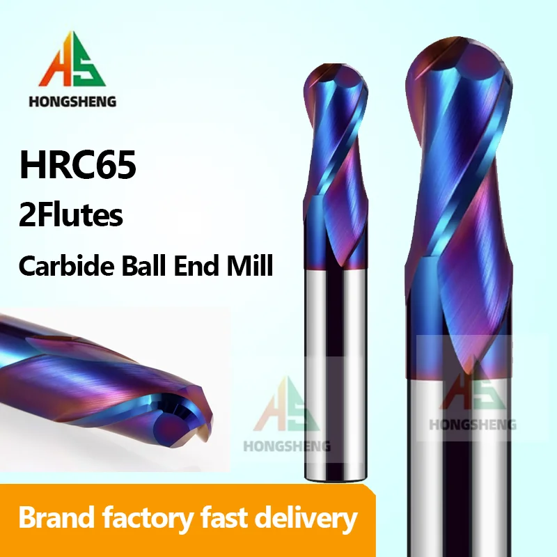 HRC65 Ball Nose End Mill 2 Flute Carbide Cutter Milling Tool R0.5 R1 R1 ...