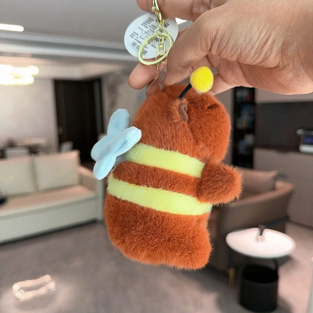 Brown-Soft-Capybara-Key-Ring-Cross-Dressing-Funny-Plush-Bee-Pendant-Fur ...