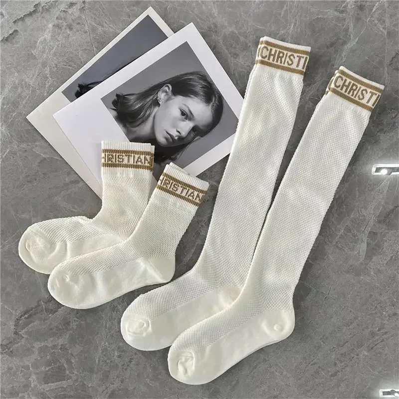 Leisure-Knee-Length-Socks-Soft-Mid-tube-Breathable-Stockings-Mesh ...