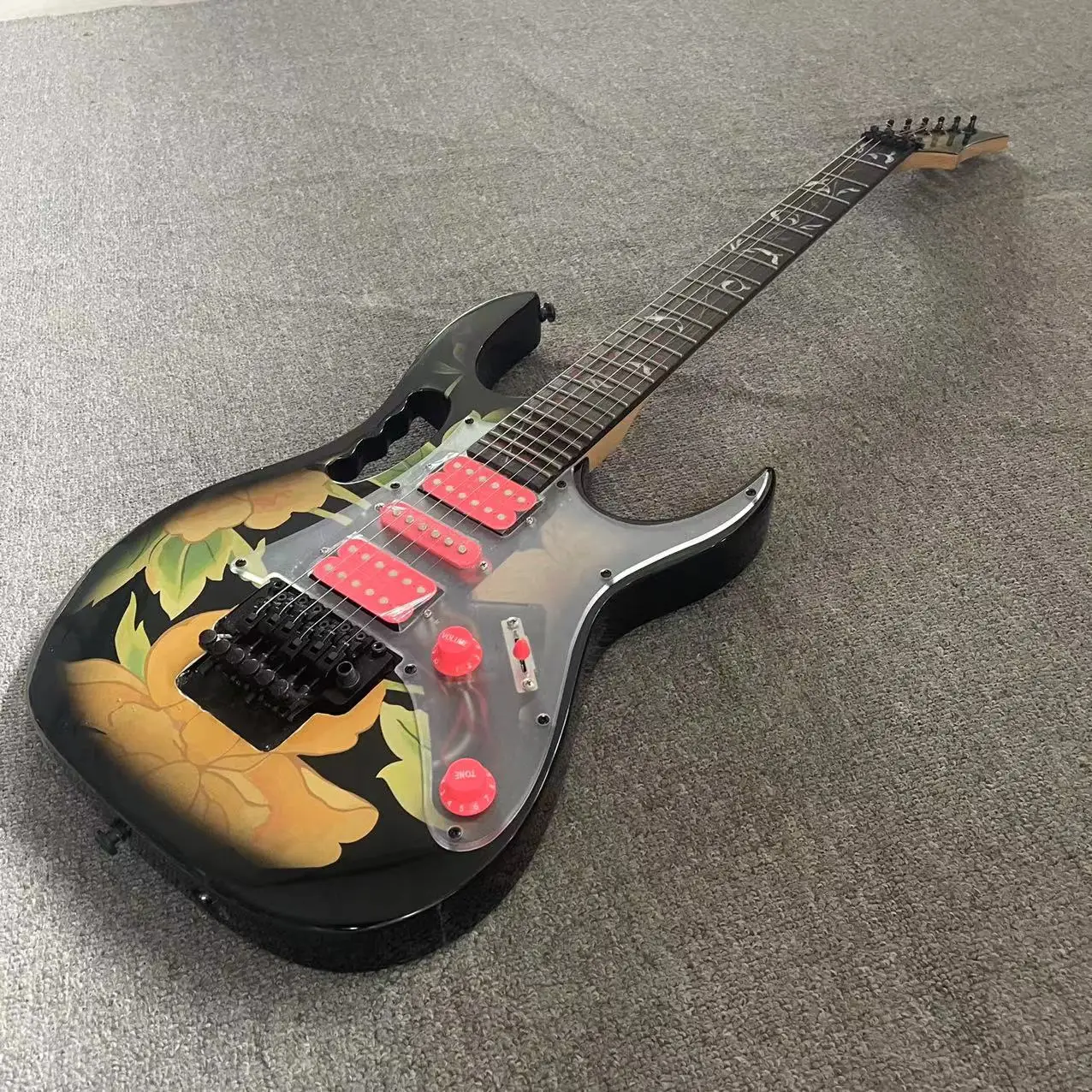 Hand-painted-6-string-electric-guitar-with-peony-pattern-split-electric ...