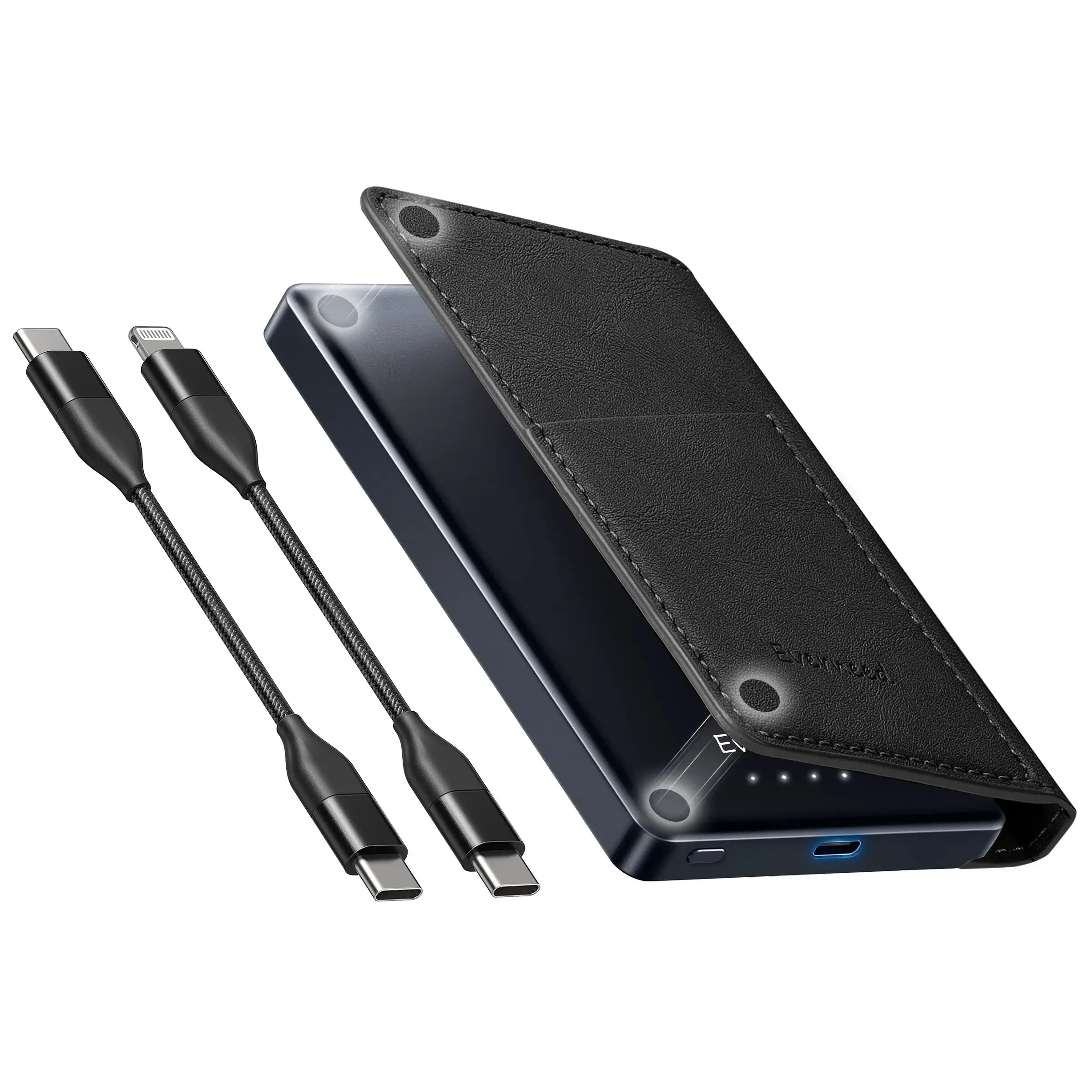 【PD 20W】Portable Power Bank with Wallet Case, 5000mAh Built-in Cable ...