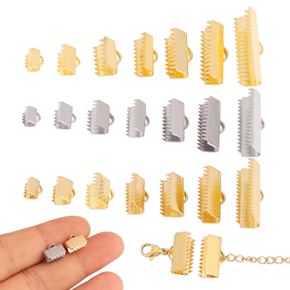 20-50pcs-Ribbon-Crimp-End-Caps-Necklace-Stainless-Steel-String-Ribbon ...