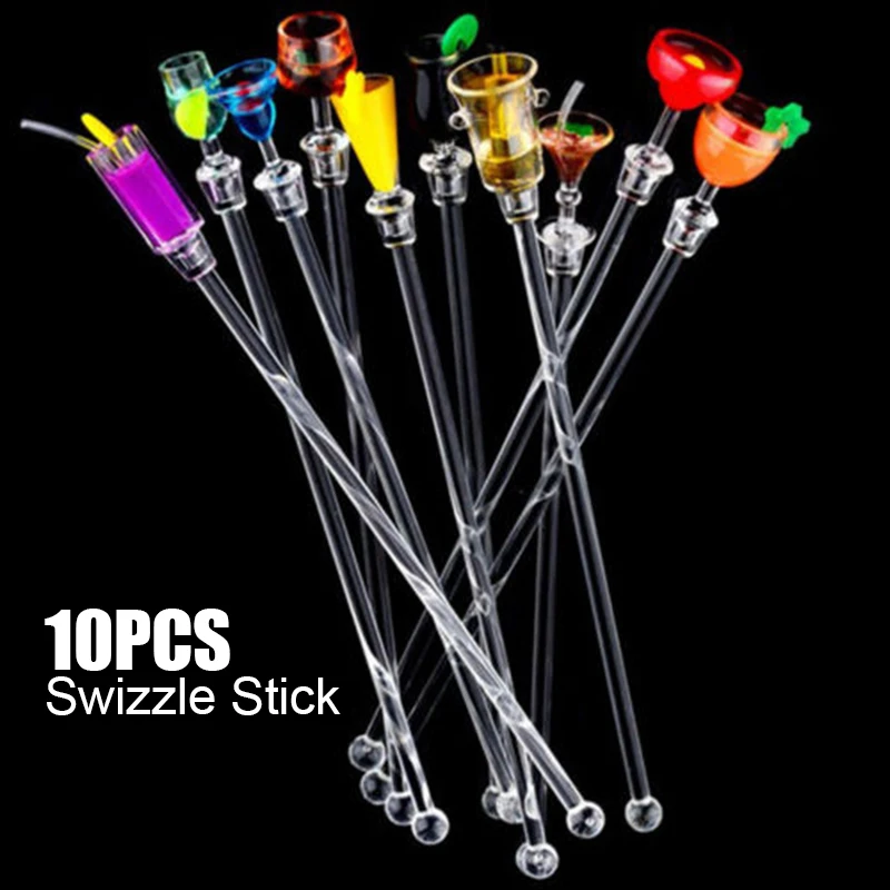 10Pcs-Cocktail-Agitator-Juice-Drink-Stirrers-Stir-Swizzle-Bar-Sticks ...