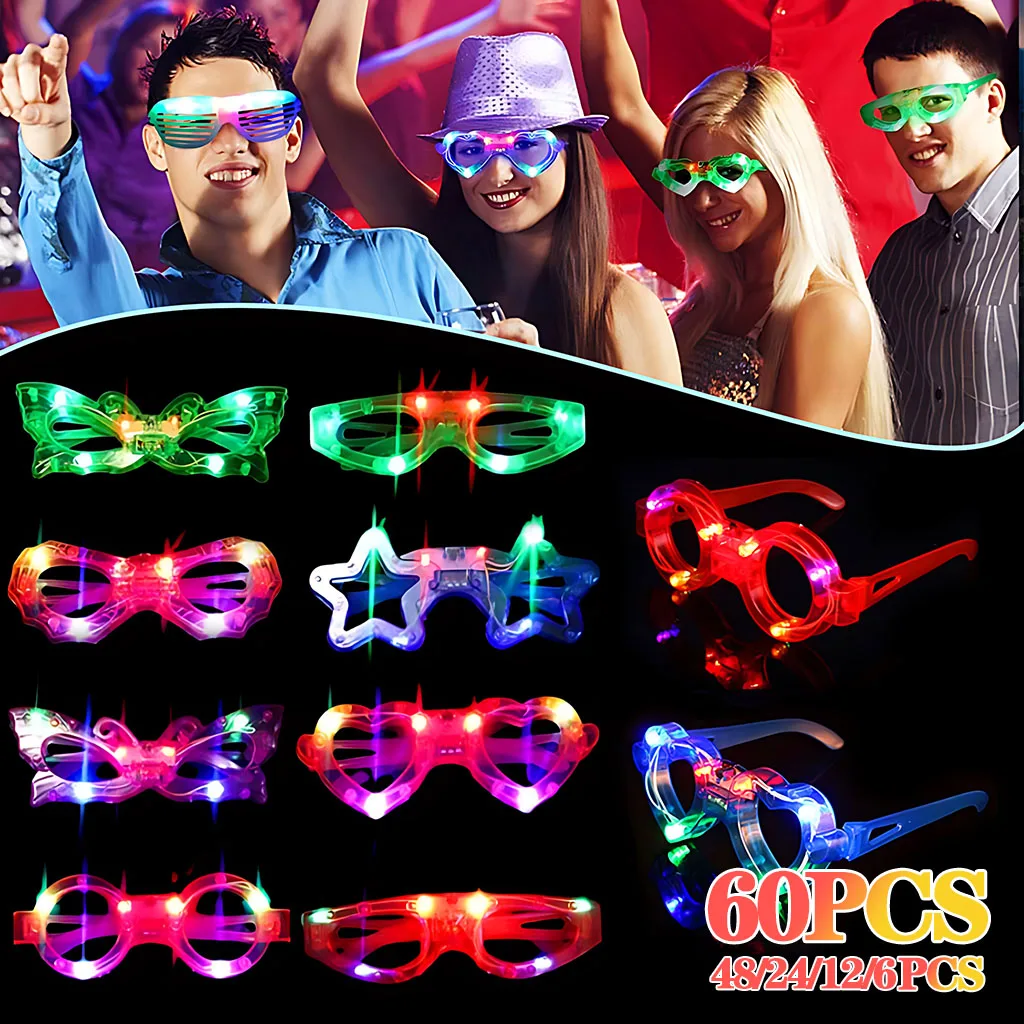 1-60PCS Glow in The Dark Glasses Bulk Led Light Up Glasses Wedding ...