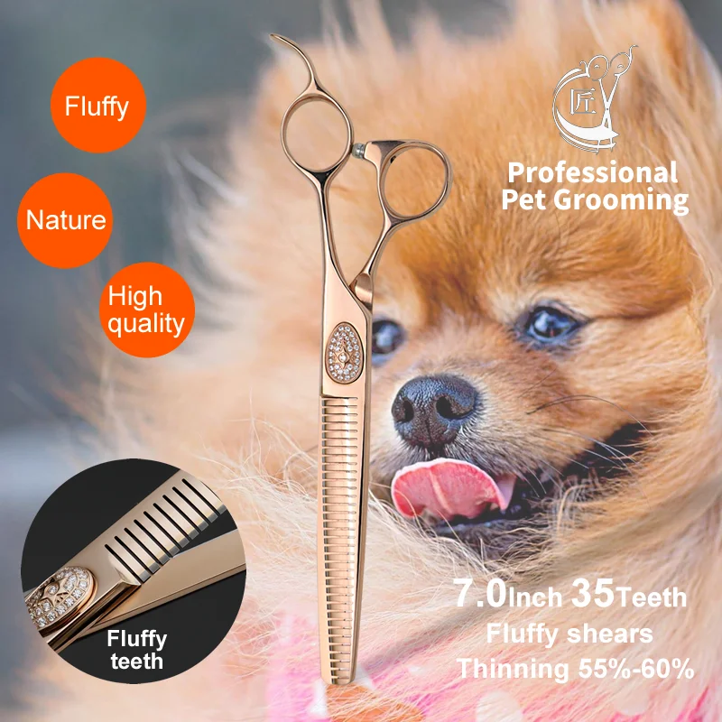 Crane-High-end-7-0-inch-Pet-Grooming-Fluffy-Scissors-Thinner-Traceless ...