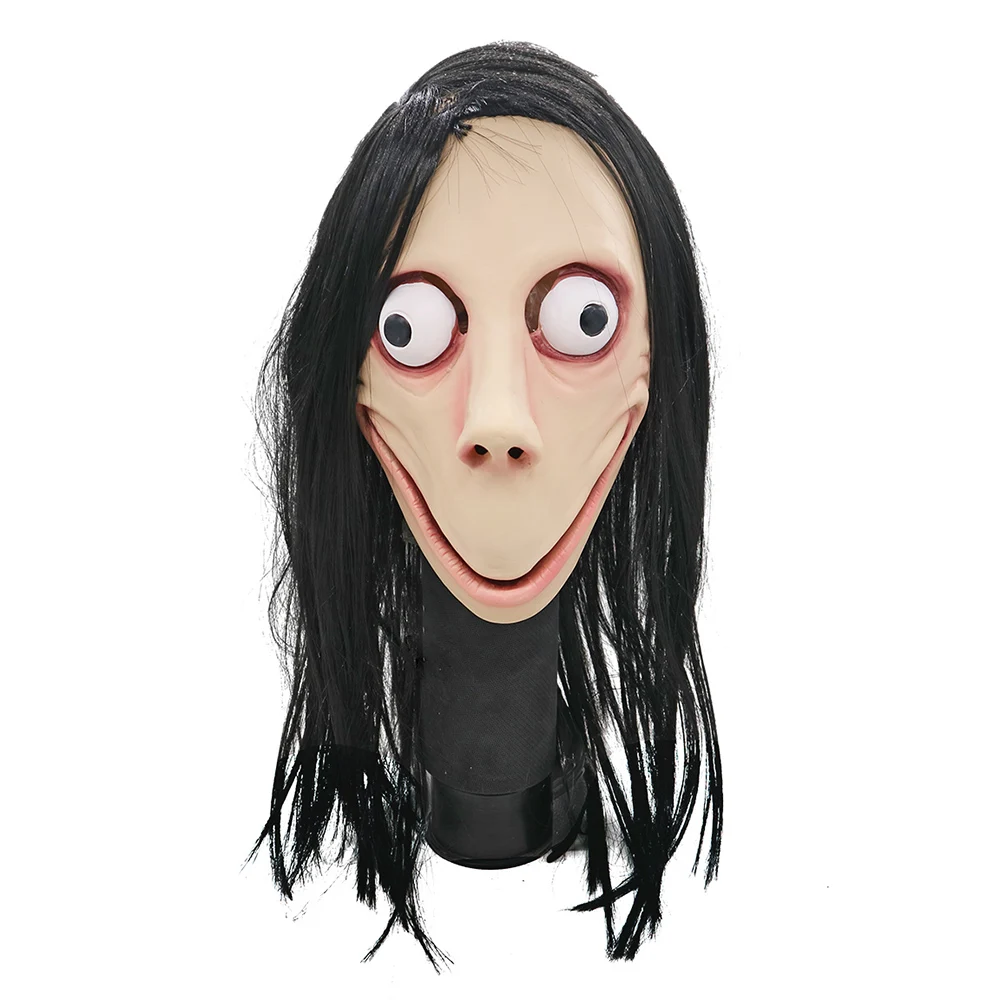 MOMO-Mask-for-Adult-Horror-Devil-Mask-with-Long-Hair-Scary-Headgear ...