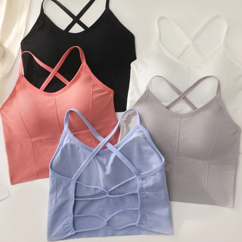 Sexy-Seamless-Crop-Tops-Women-Bras-Hollow-Back-Cross-Strap-Sports-Bra ...