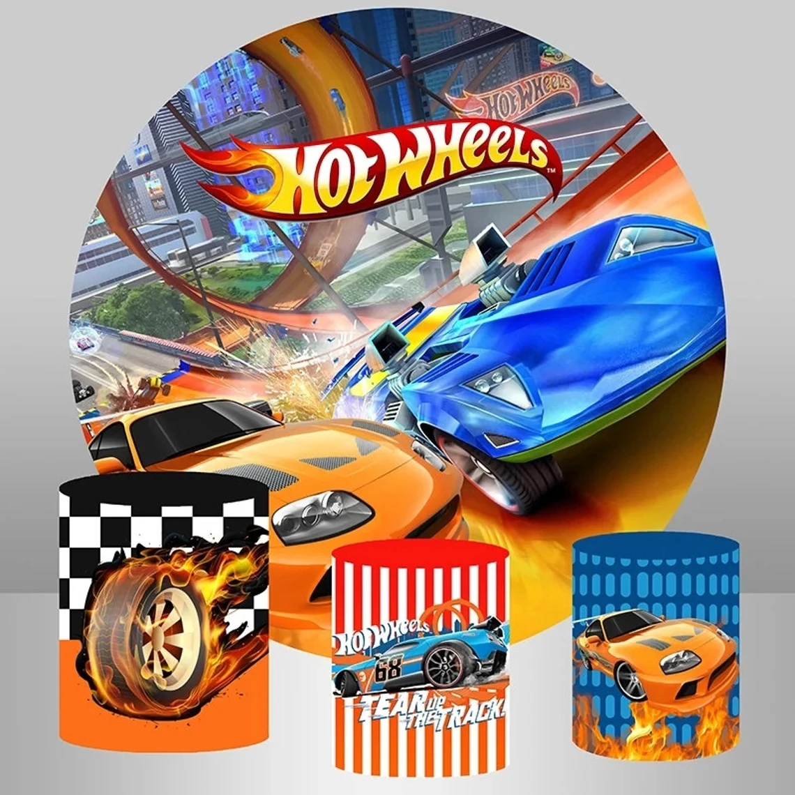 Hot Wheels Party Background For Round Blue Car Racing Boy 1st Birthday ...