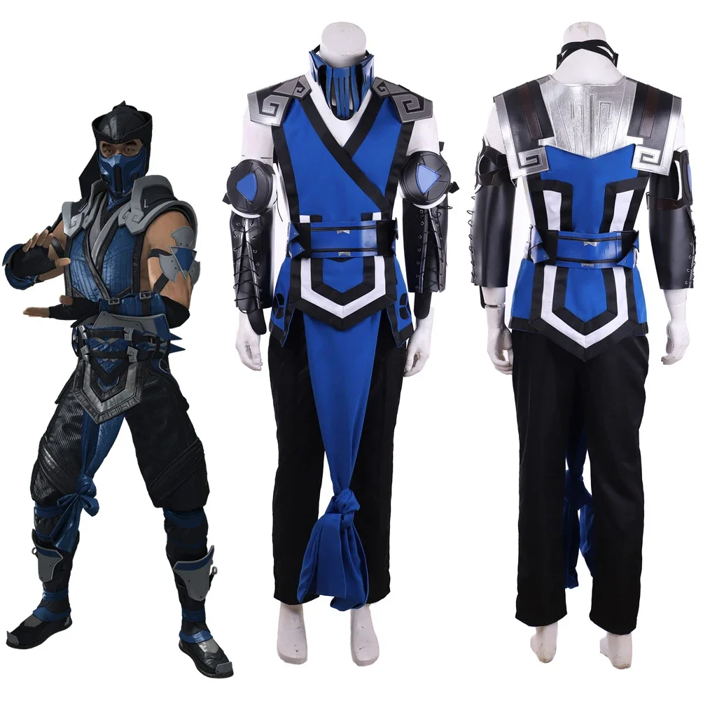 Game Mortal Kombat 11 Cosplay Sub Zero Costume Men Blue Combat Uniform ...