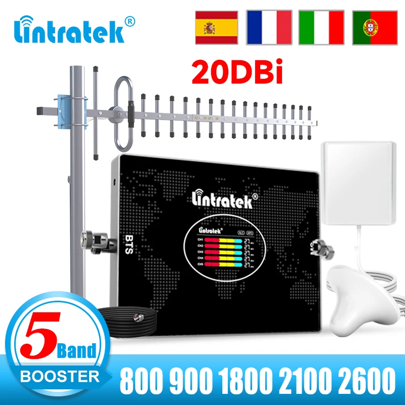 Lintratek Five Band Cellular Amplifier B20 800 900 1800 2100 2600 B7 GSM 2G 3G 4G Signal ...