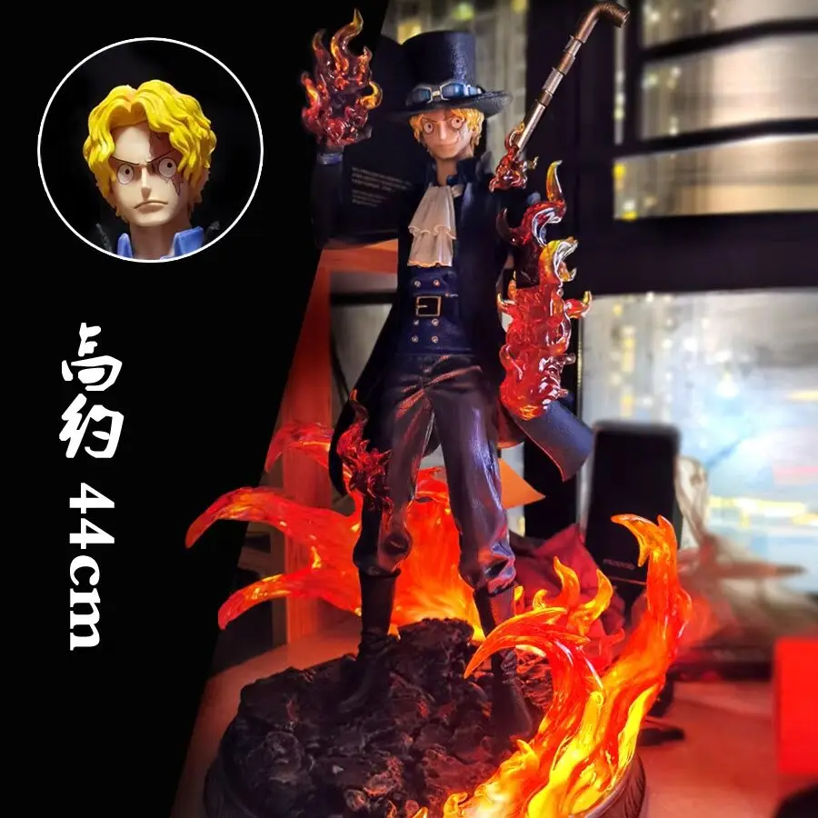 44cm One Piece Anime Fantasy Sabo Gk Can Glow Double headed Pvc Action ...