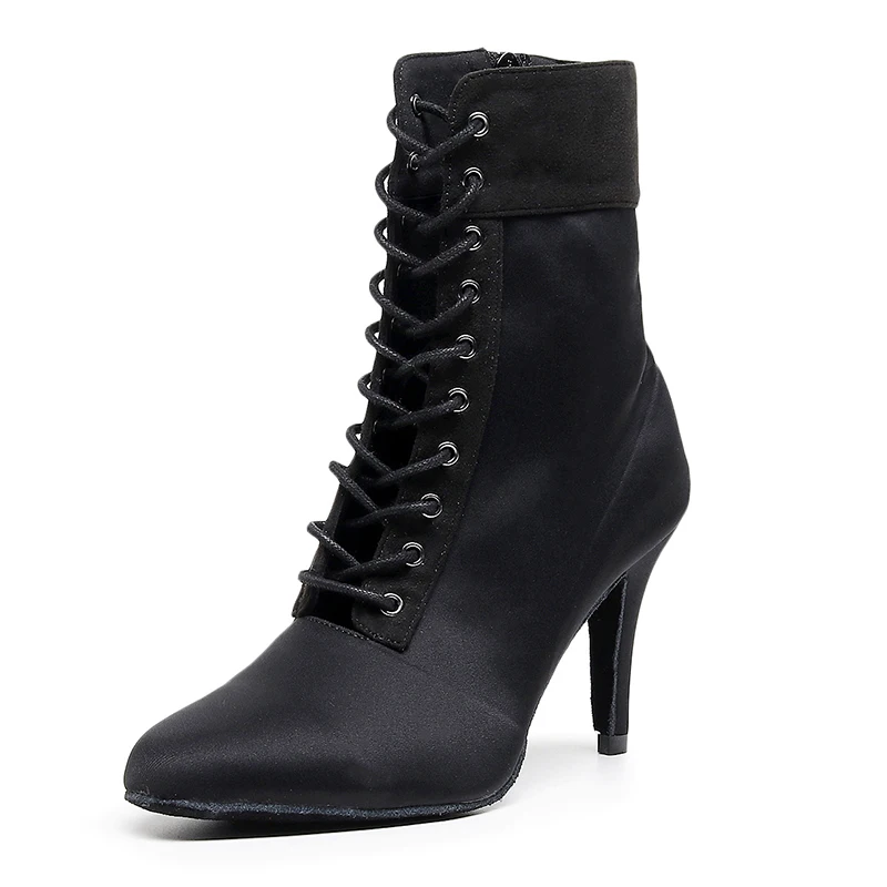 Woman-Black-Lace-up-Latin-Dance-Shoes-Silk-Satin-High-Heels-Suede ...