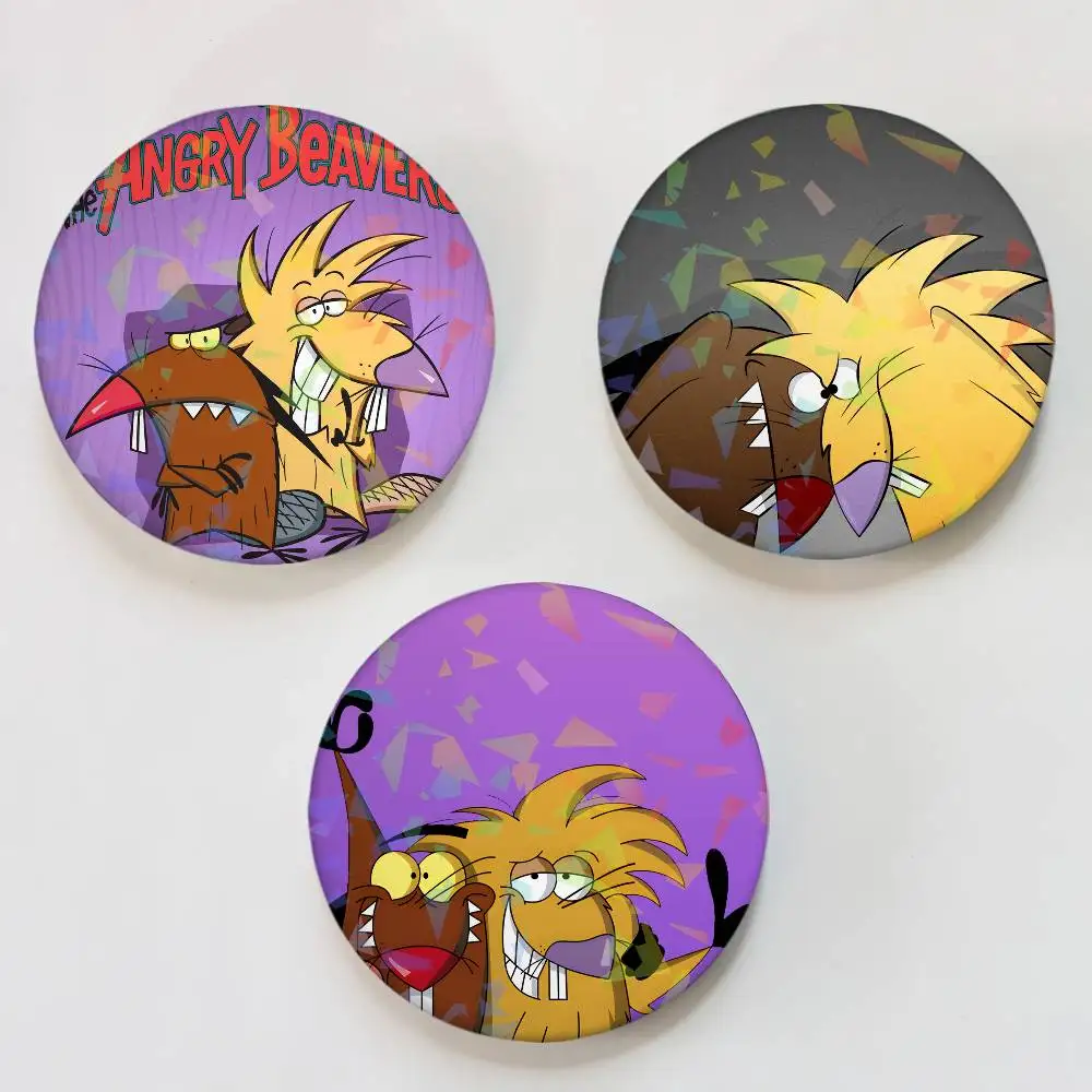 Cartoon T-The Angry Beavers Round Laser Badge Brooch Clothes Backpack ...