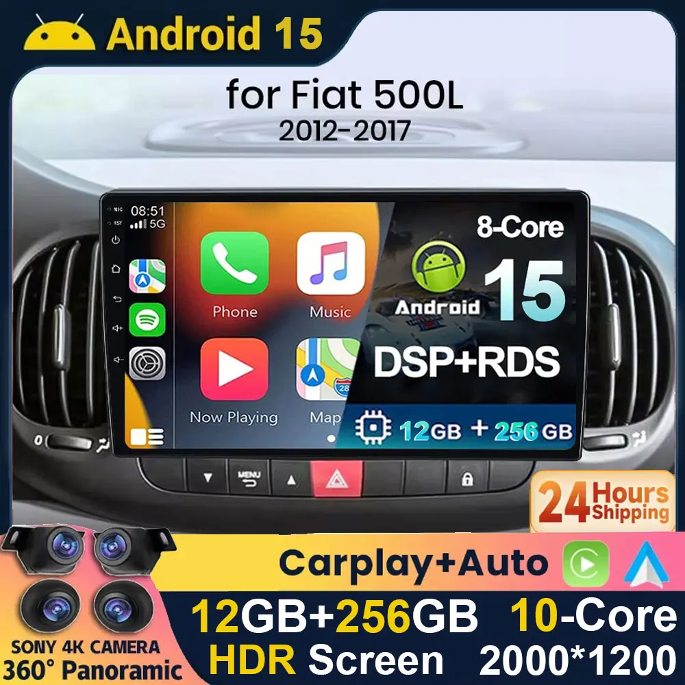 Android 15 Car Radio Autoradio for Fiat 500L 2012-2017 Wireless Carplay ...