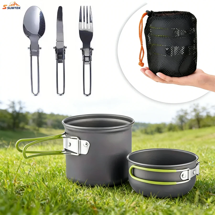 Camping Cookware Mess Kit Ultralight Camping Pot Set Outdoor Cooking ...