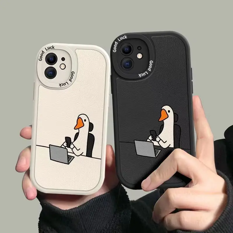 Cartoon-Duck-Soft-Silicone-3D-Leather-Phone-Case-iPhone-14-13-12-11-Pro ...