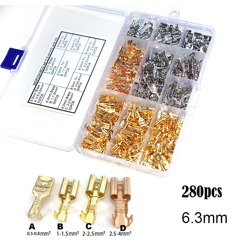50-125-280-Pcs-0-5-4mm2-Quick-Splice-6-3mm-Female-Wire-Spade-Connector ...